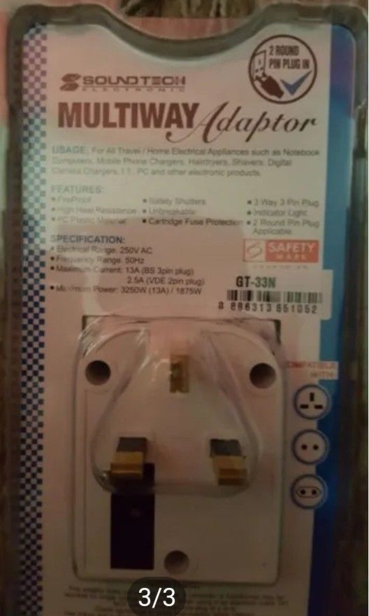 Soundtech 3 Way Multiway Adaptor with 2 Round Pin Plugin (Without USB ...