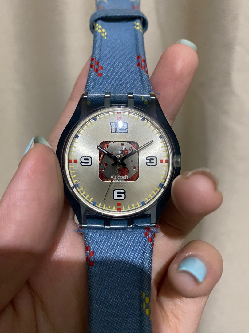 Blue Denim Original Swatch Watch, Women's Fashion, Watches ...