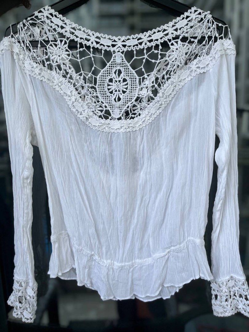 Boho/Cottagecore White Lace Top, Women's Fashion, Tops, Other Tops on ...