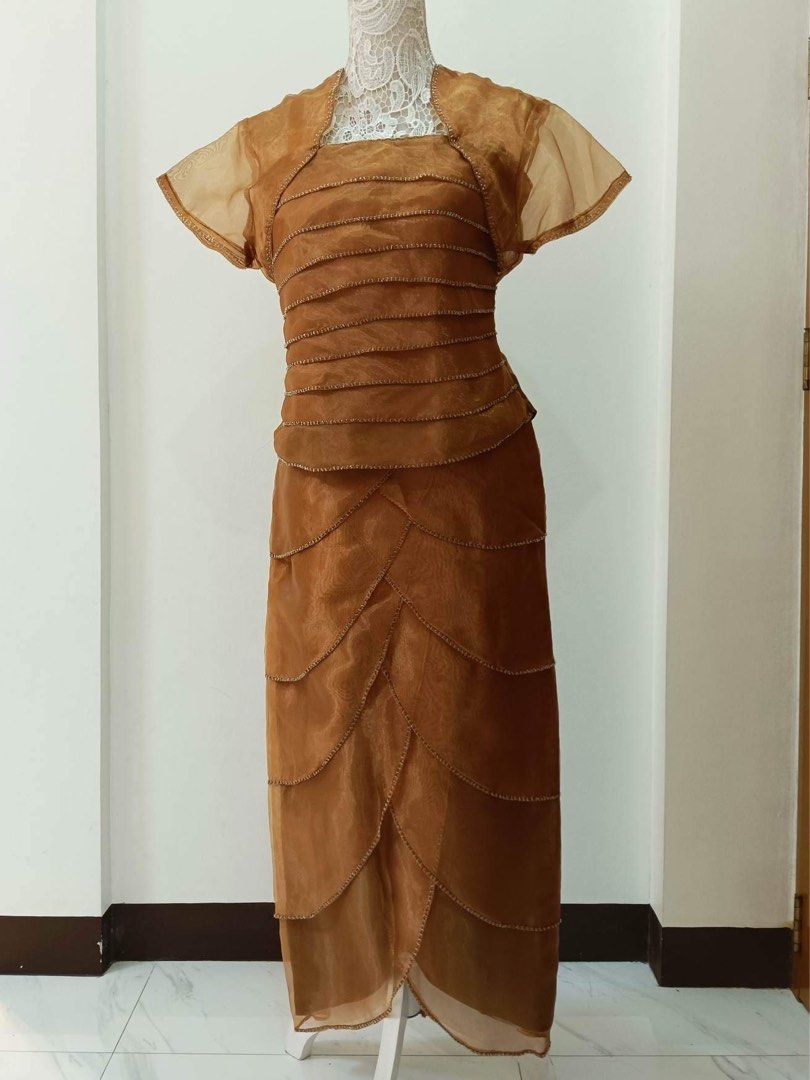 Brown bronze Ninang Gown Dress on Carousell