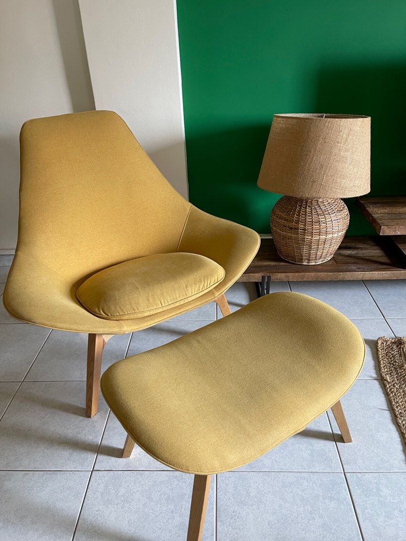 Castlery High arm chair and Ottoman set in Ochre colour, Furniture ...