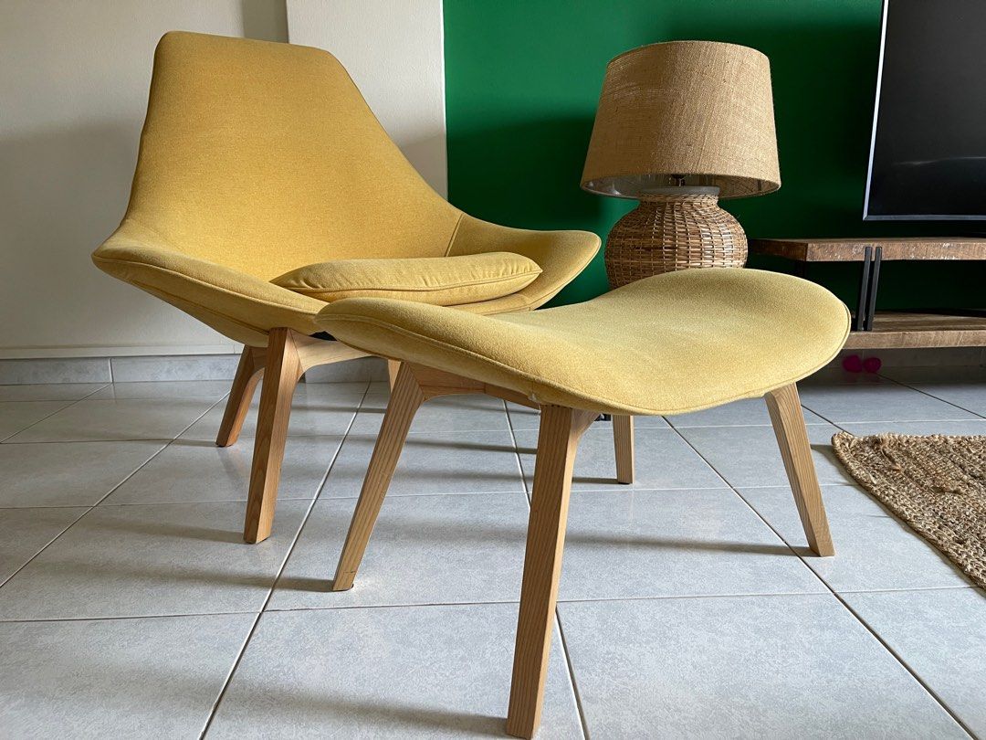 Castlery High arm chair and Ottoman set in Ochre colour, Furniture ...