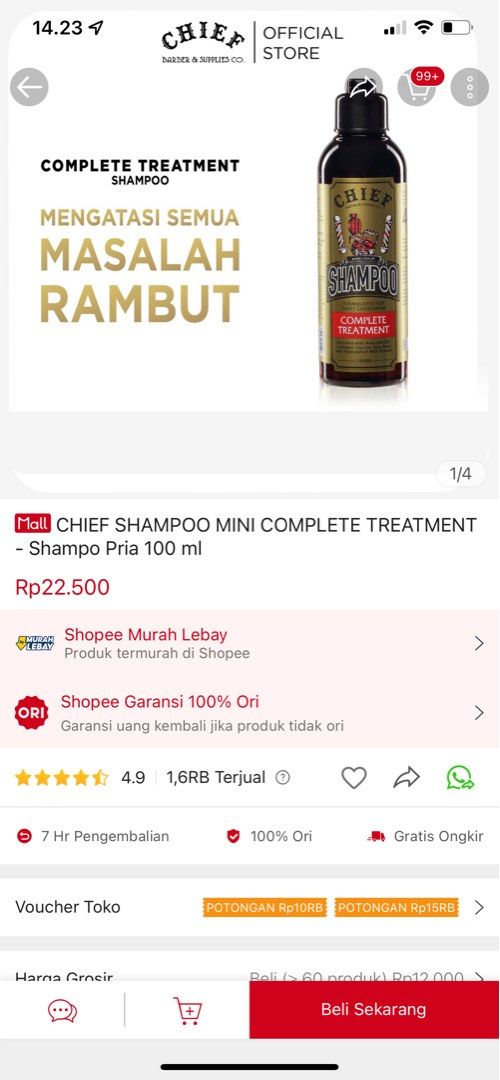CHIEF SHAMPOO MINI COMPLETE TREATMENT - Shampo Pria 100 ml, Kesehatan ...