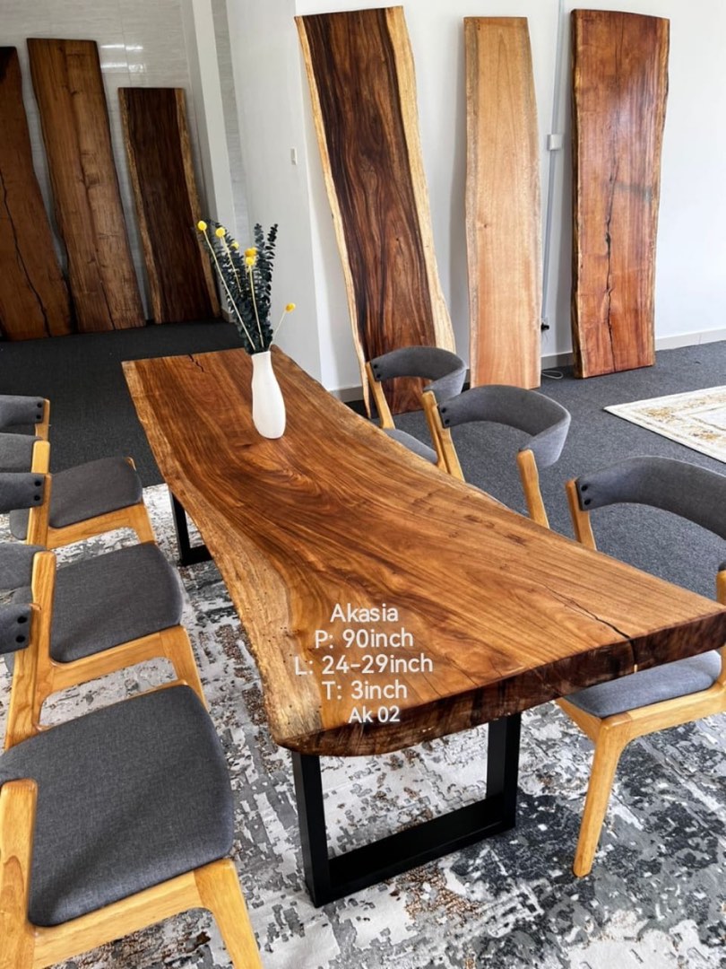 Dining table akasia slab wood, Furniture & Home Living, Furniture ...
