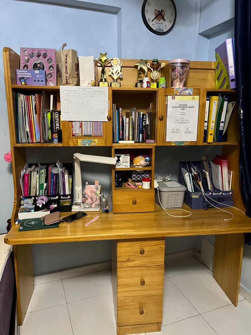 Double study solid wood desk, Furniture & Home Living, Furniture ...