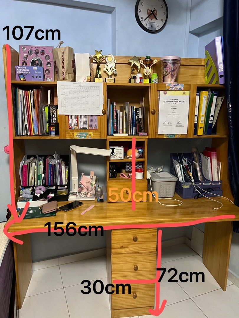 Double study solid wood desk, Furniture & Home Living, Furniture ...