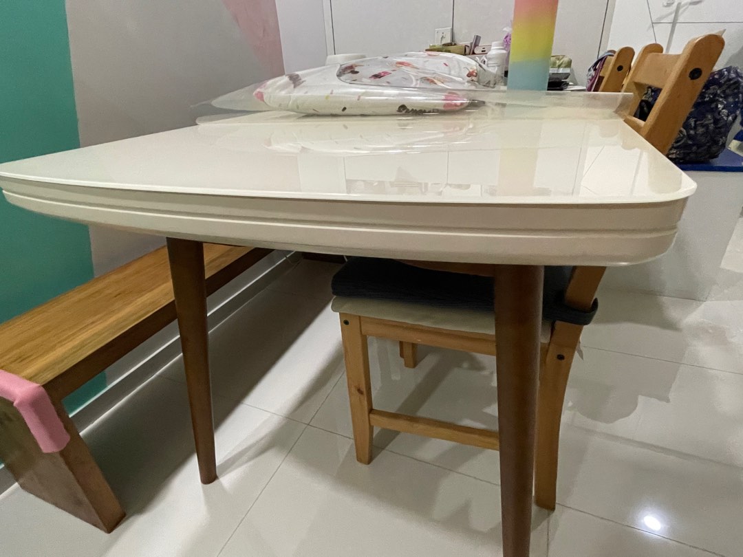 Extendable Dining table (1.2M to 1.4M) with 2 chairs and 1 bench ...