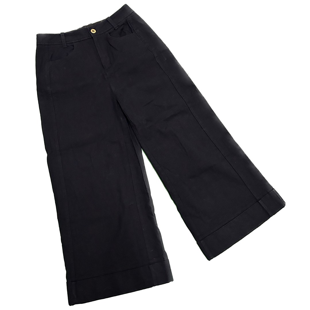 GU black high rise wide leg cropped pants / palazo, Women's Fashion ...