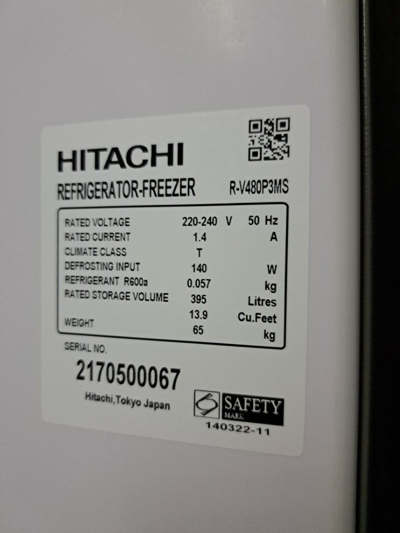 Hitachi glass door Refrigerator Fridge inverter 3ticks 394L net ...