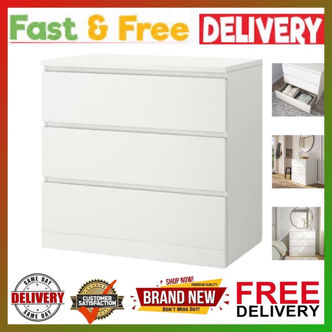 Malm Chest Of Drawers, MALM Chest of 3 drawers White Malm Brimnes ...