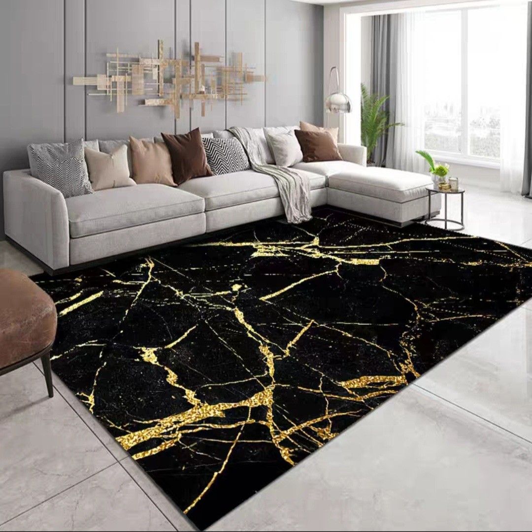 INSTOCK GOLD MARBLE L SIZE CARPET 160*230CM, Furniture & Home Living ...