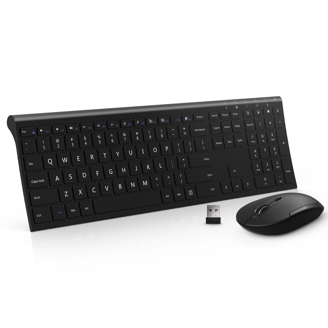 Jelly Comb Wireless Keyboard and Mouse, Full Size Ultra Slim 2.4GHz ...