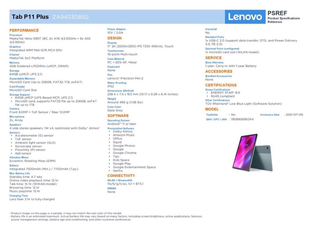 Lenova Tab P11 Plus 64GB, Mobile Phones & Gadgets, Tablets, Android on ...