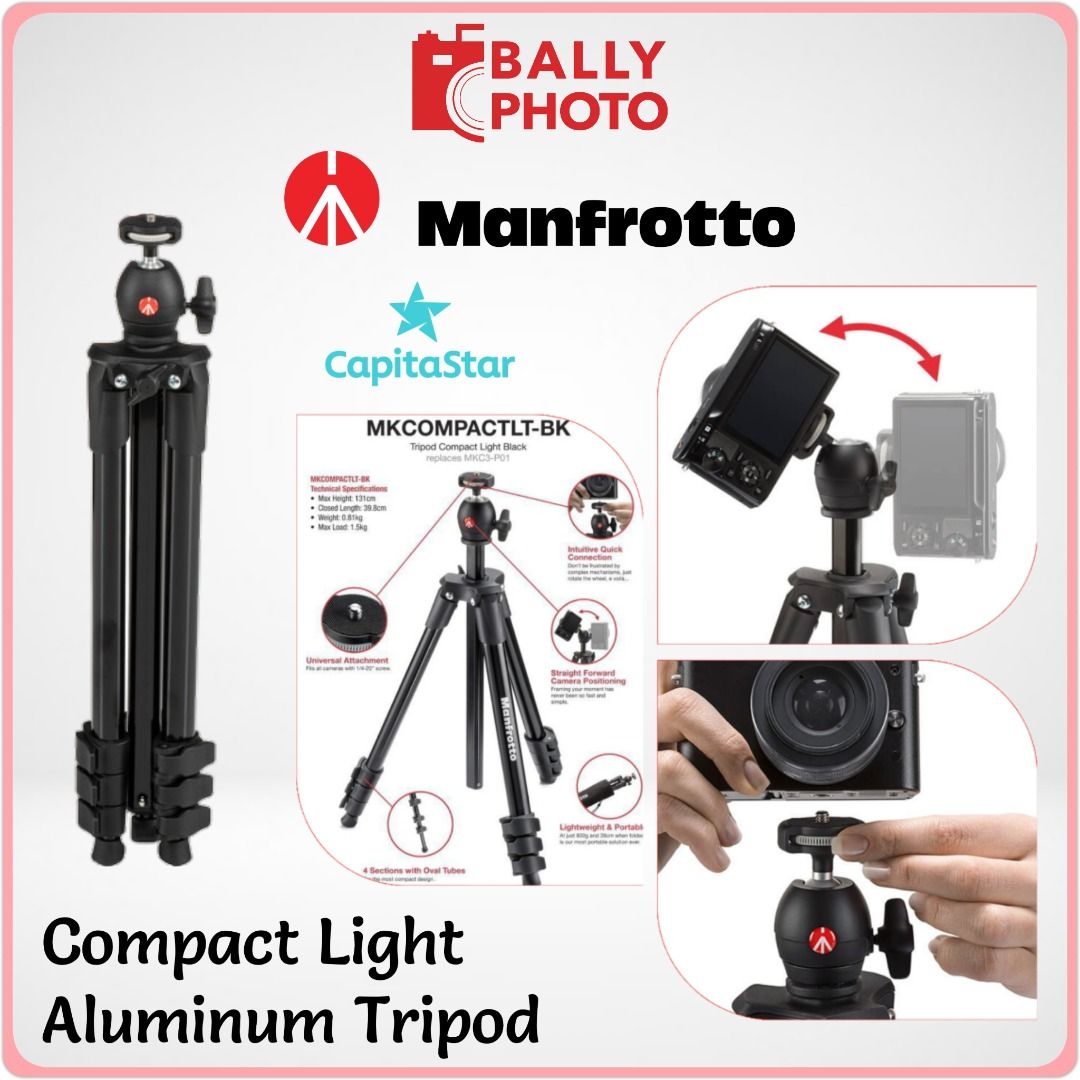 Manfrotto Compact Light Aluminum Travel Tripod, Photography ...