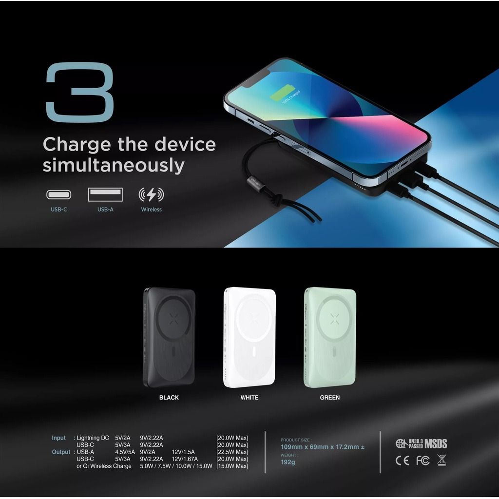 mYmosh EB-MAG120 12,000MAH 15W Magnetic Wireless Charge Powe Bank ...