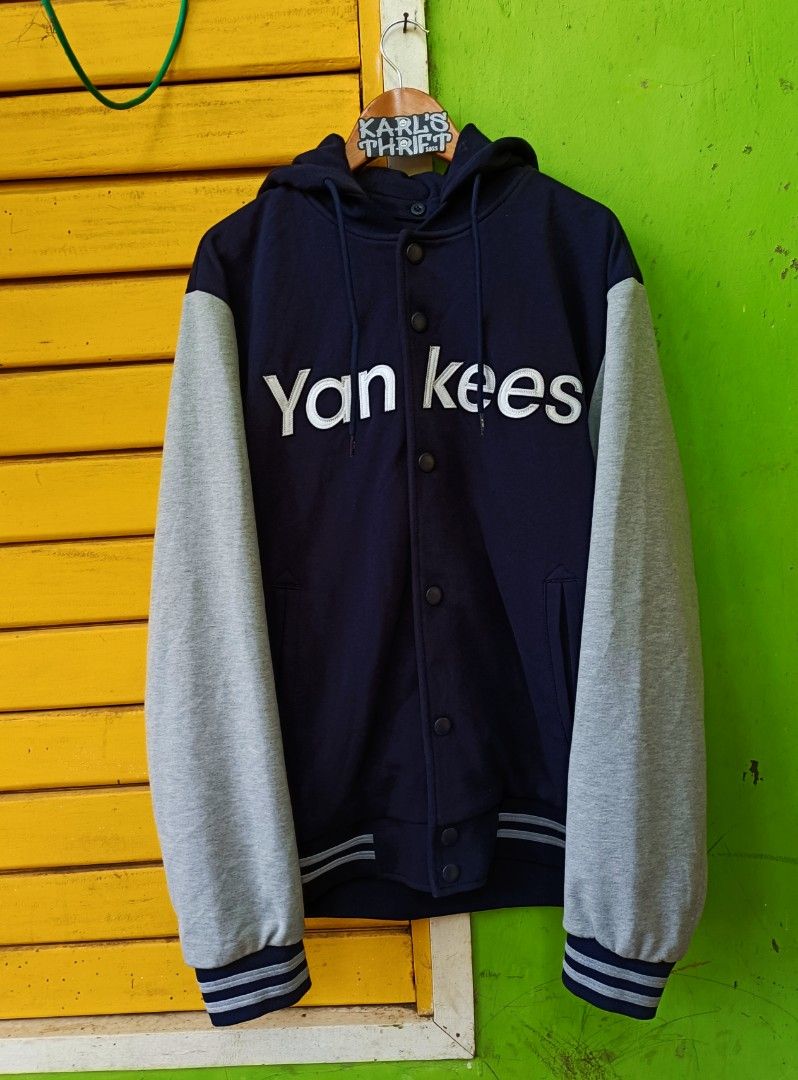 New York Yankees varsity jacket with removable hood, Men's Fashion ...