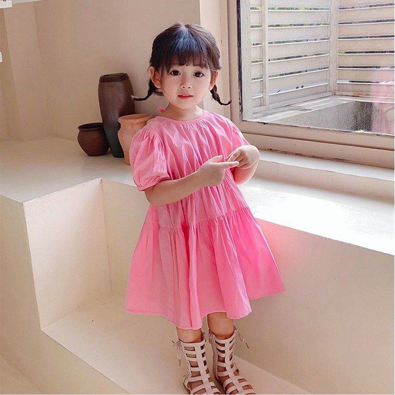 Puff Sleeve Pink Girl Dress, Babies & Kids, Babies & Kids Fashion on ...
