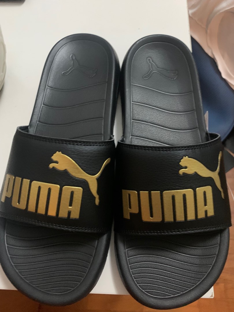 Puma slides Black Gold, Men's Fashion, Footwear, Flipflops and Slides ...