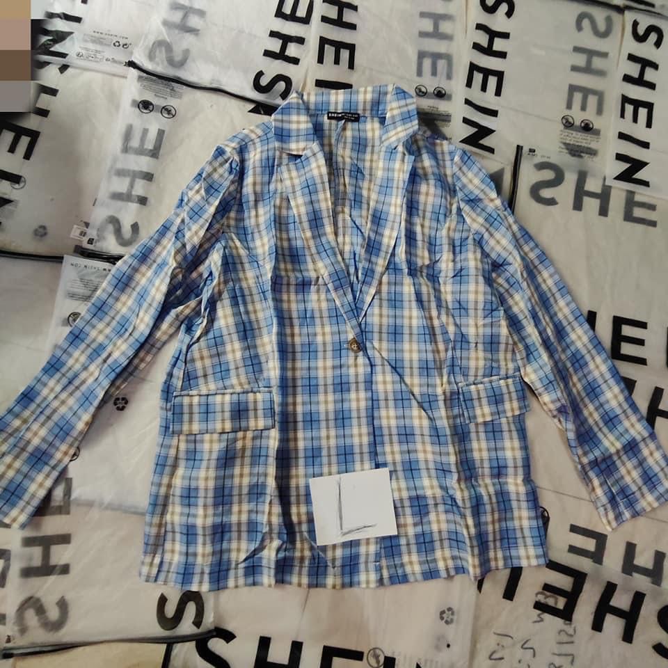 Shein Blue Gingham Coat Suit Blazer, Women's Fashion, Coats, Jackets ...