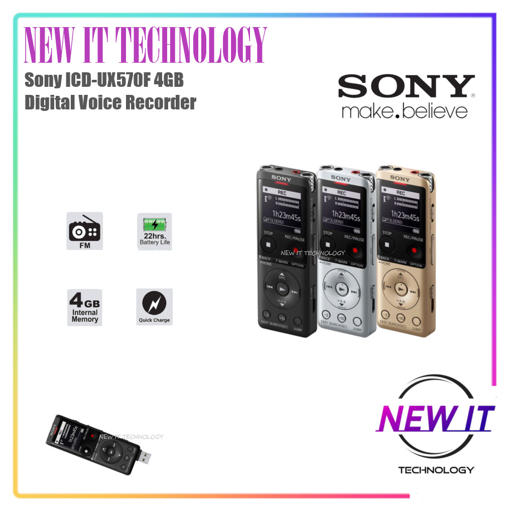 Sony ICD-UX570F UX570F Stereo Digital Voice Recorder with Noise Reduce ...