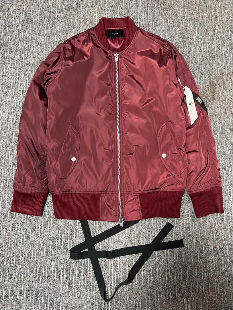 Stampd LA - Burgundy Strapped Bomber Jacket, Men's Fashion, Coats ...