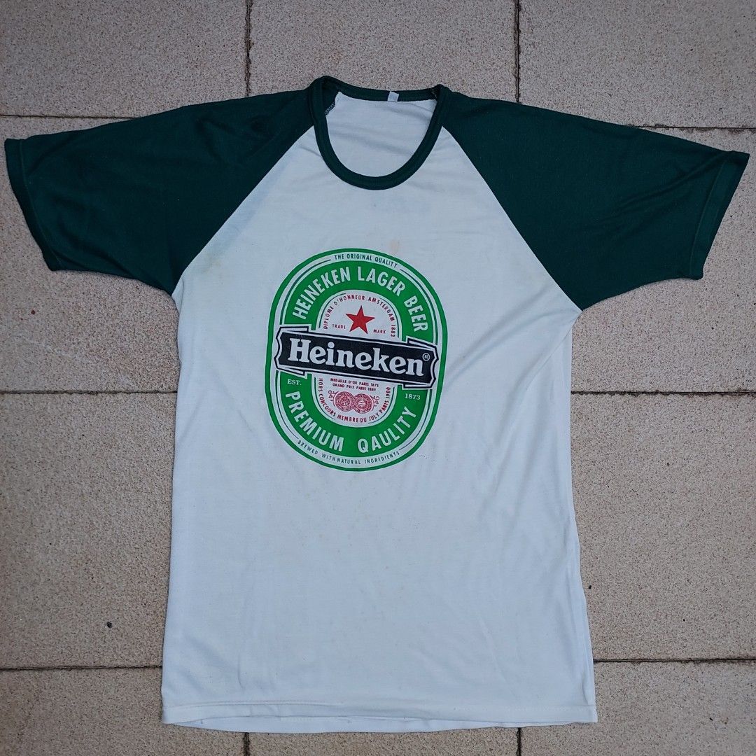 VINTAGE FITTED HEINEKEN LAGER BEER T-SHIRT; VISIBLE BROWN STAINS ON ...