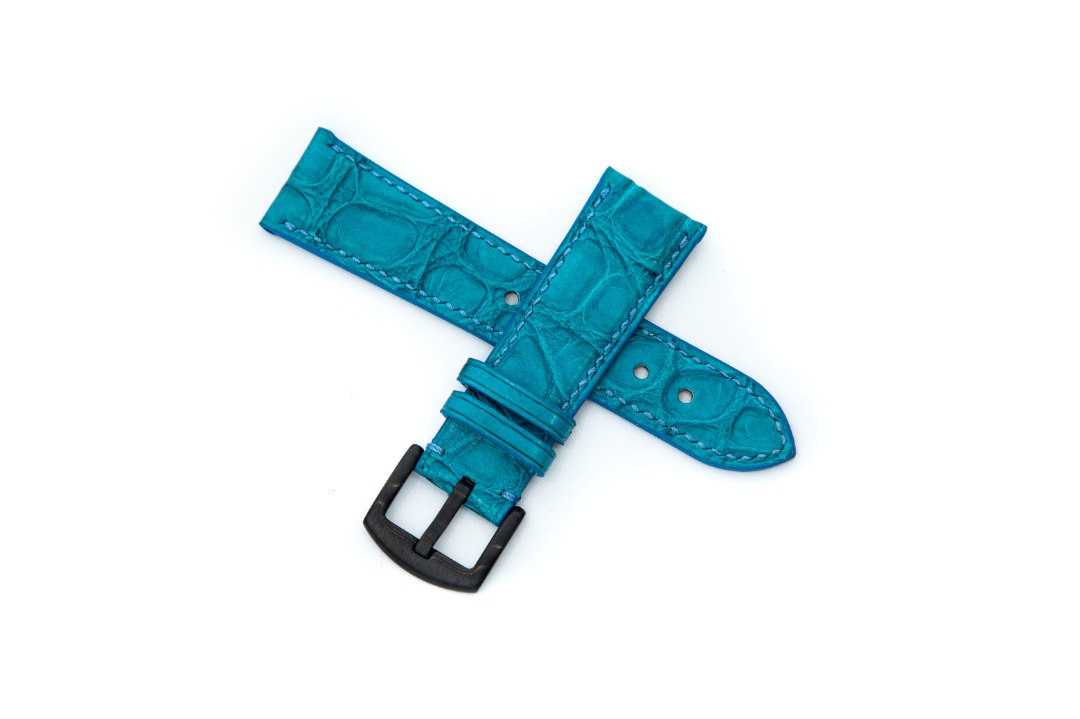 22mm/20mm Blue Crocodile Belly leather watch strap for luxury watches ...