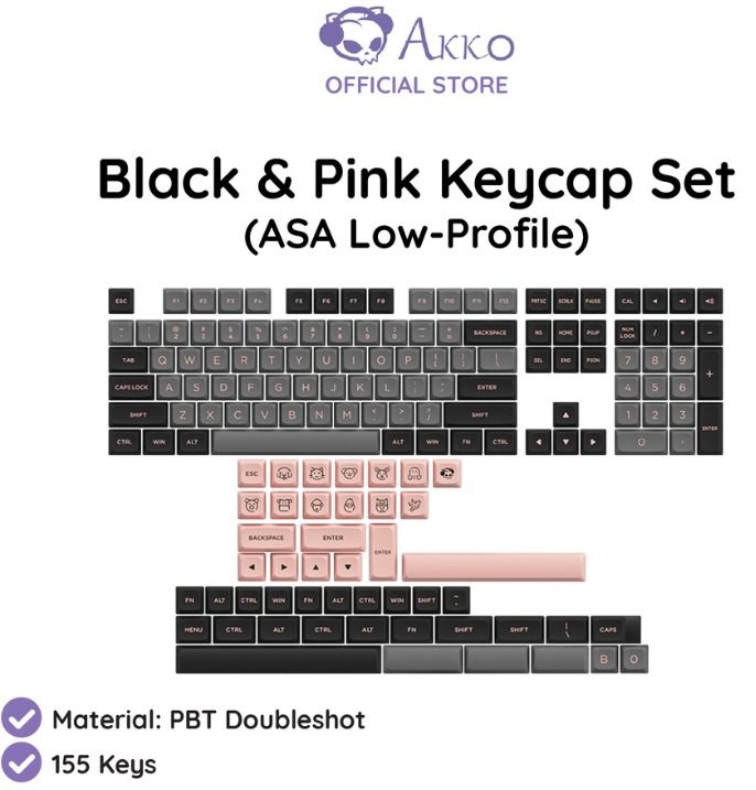 Akko Black & Pink Set (ASA Low-Profile), Computers & Tech, Parts ...