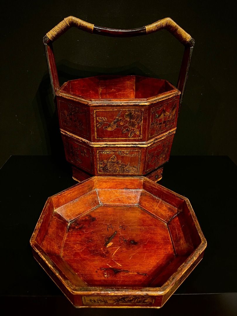 Antique lacquered wood octagonal food container, Hobbies & Toys ...