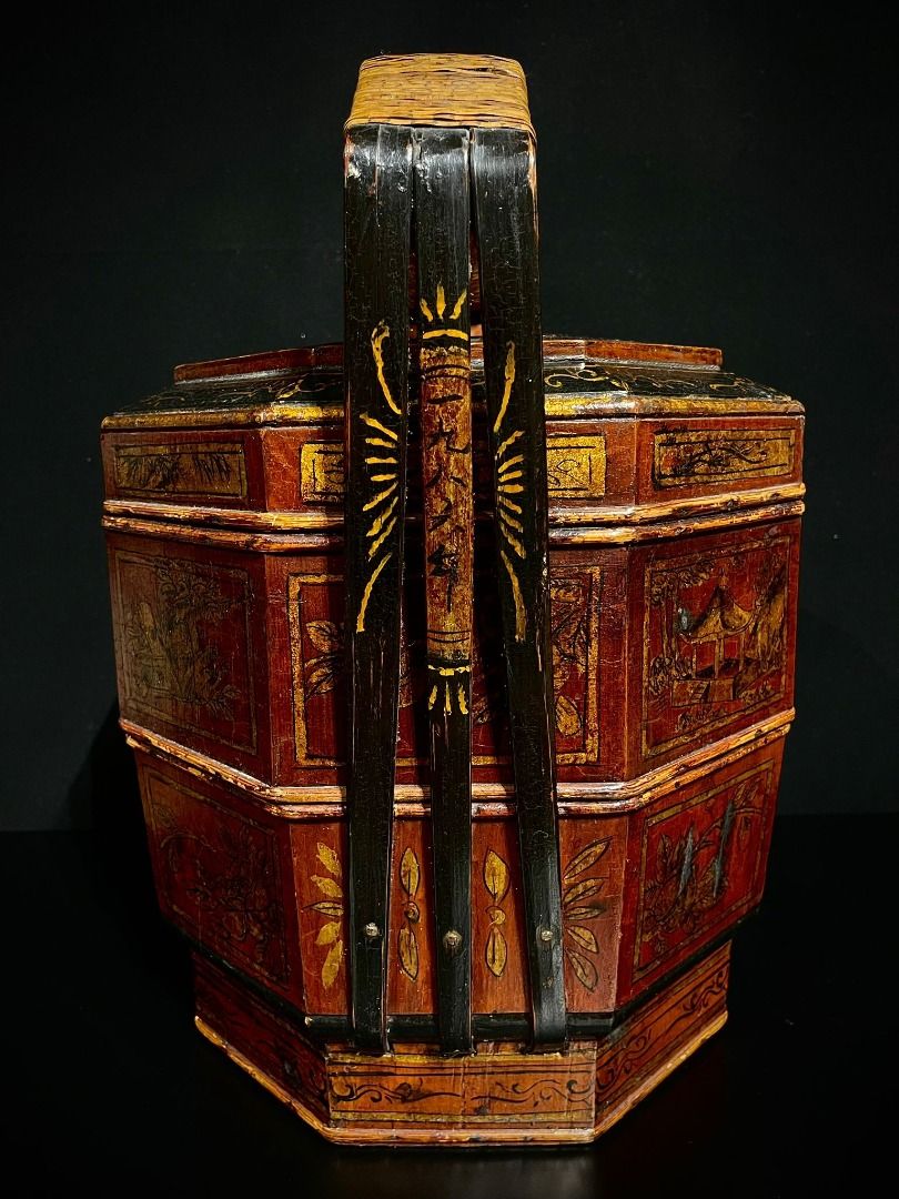 Antique lacquered wood octagonal food container, Hobbies & Toys ...