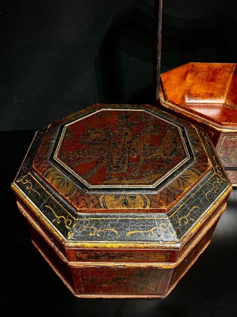 Antique lacquered wood octagonal food container, Hobbies & Toys ...