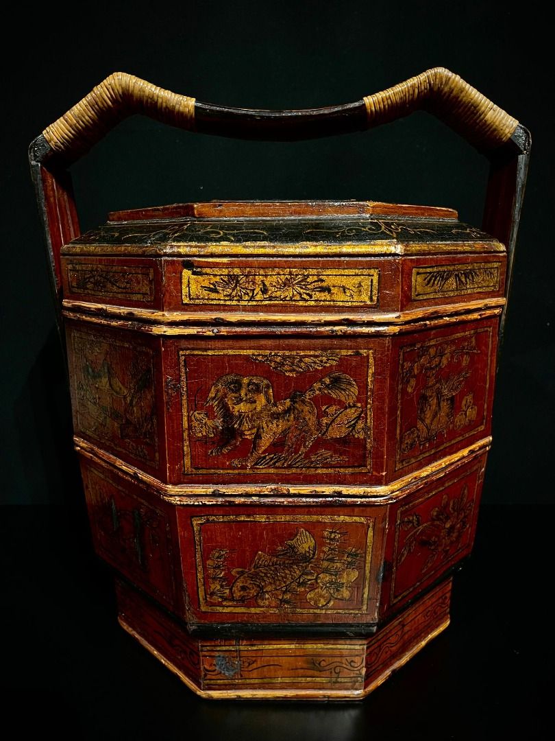 Antique lacquered wood octagonal food container, Hobbies & Toys ...
