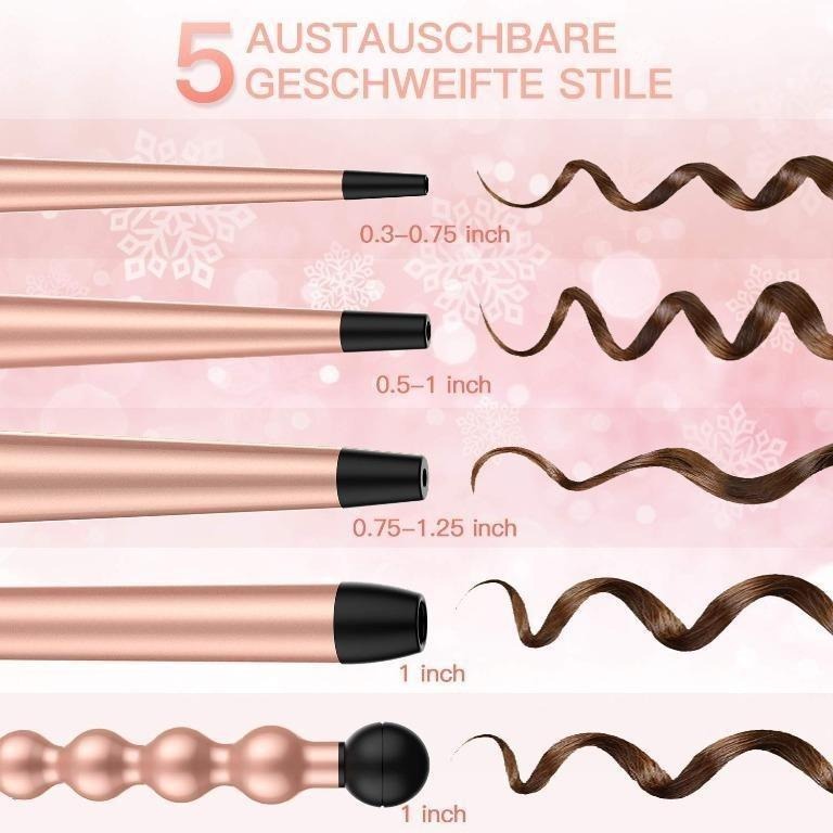 BESTOPE 5 in 1 Ceramic Curling Iron Wand Set with 5 Interchangeable ...