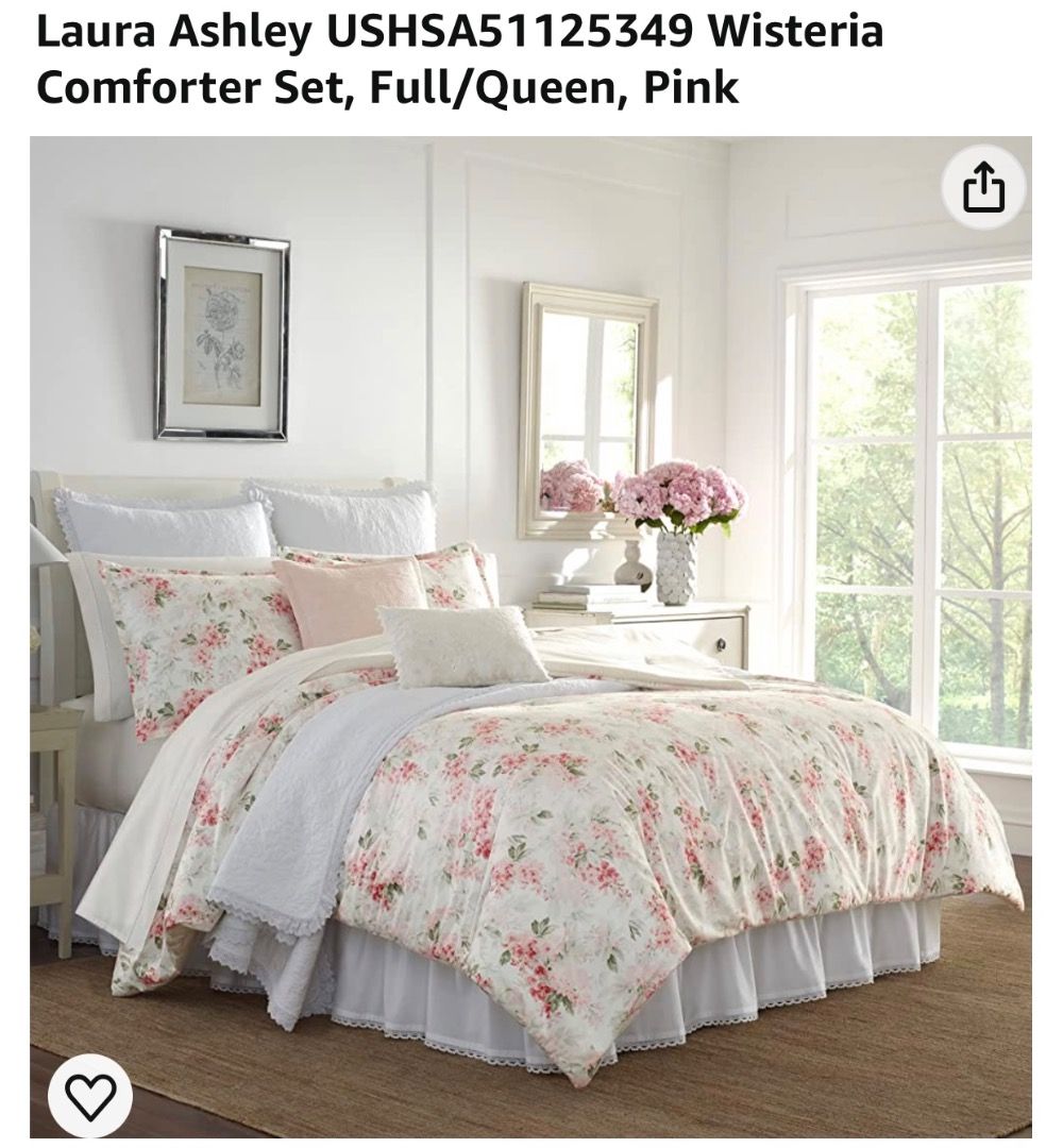 Brand New Laura Ashley Wisteria Comforter Bedding Set, Full/Queen, Pink ...
