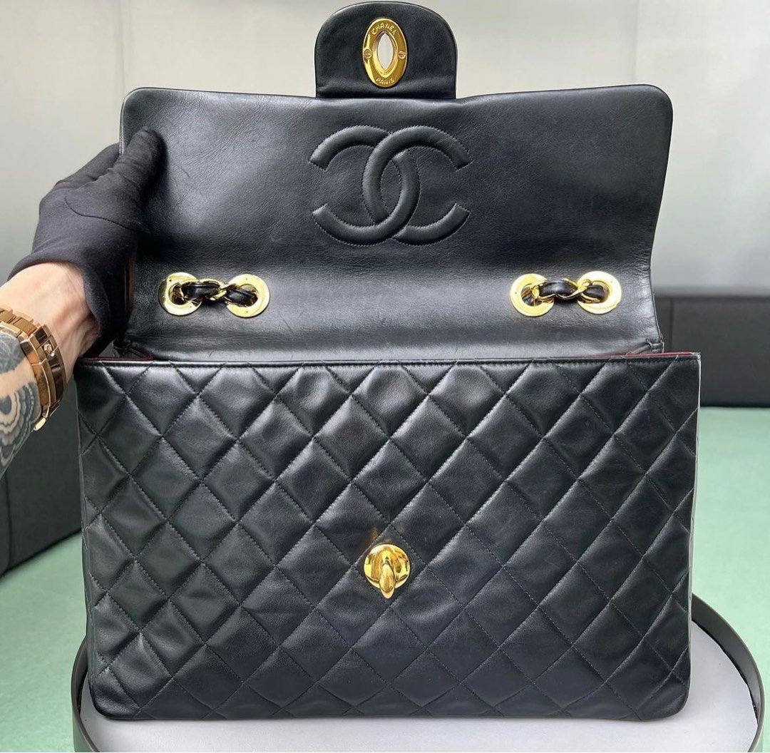 Chanel Vintage Big CC Maxi Flap Maxi Lambskin Black Ghw, Luxury, Bags ...