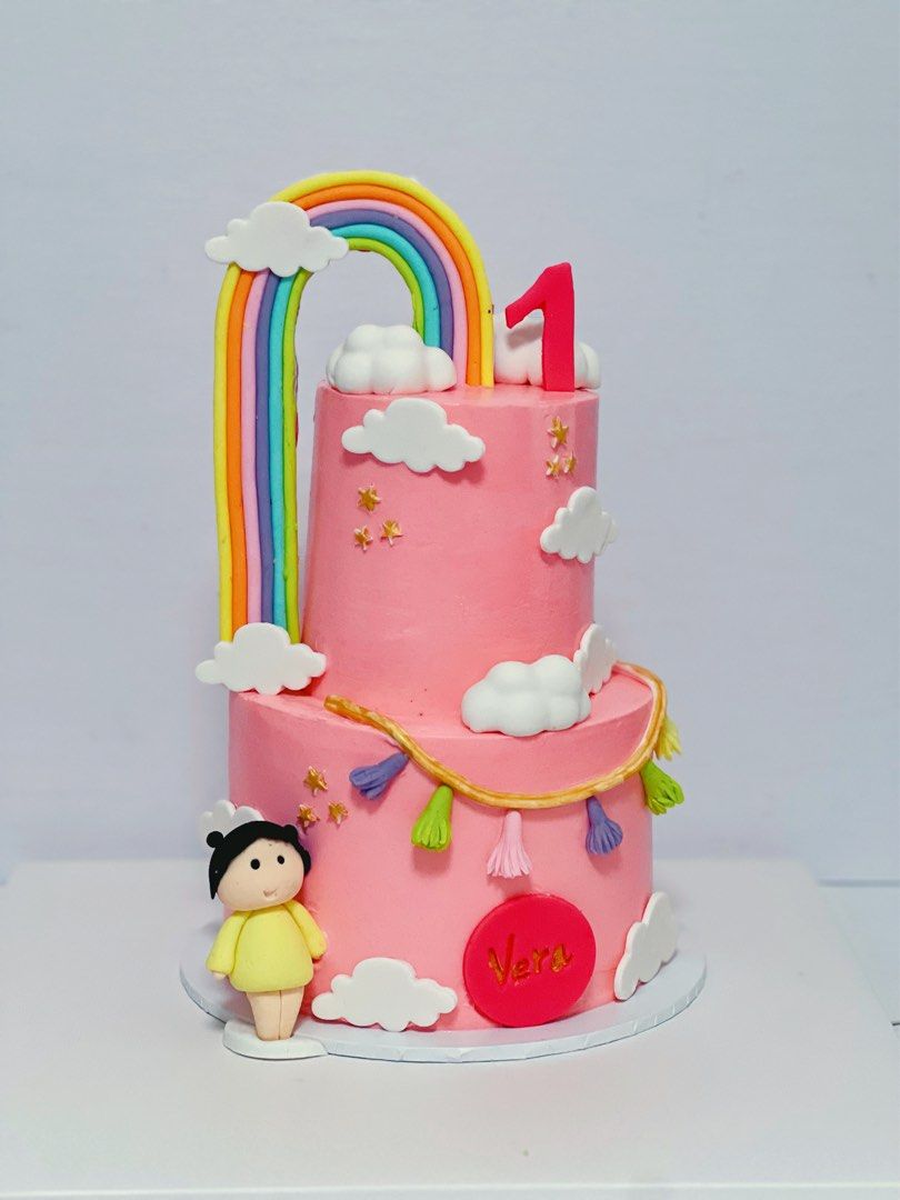 Customised Rainbow Theme Cake, Food & Drinks, Homemade Bakes on Carousell