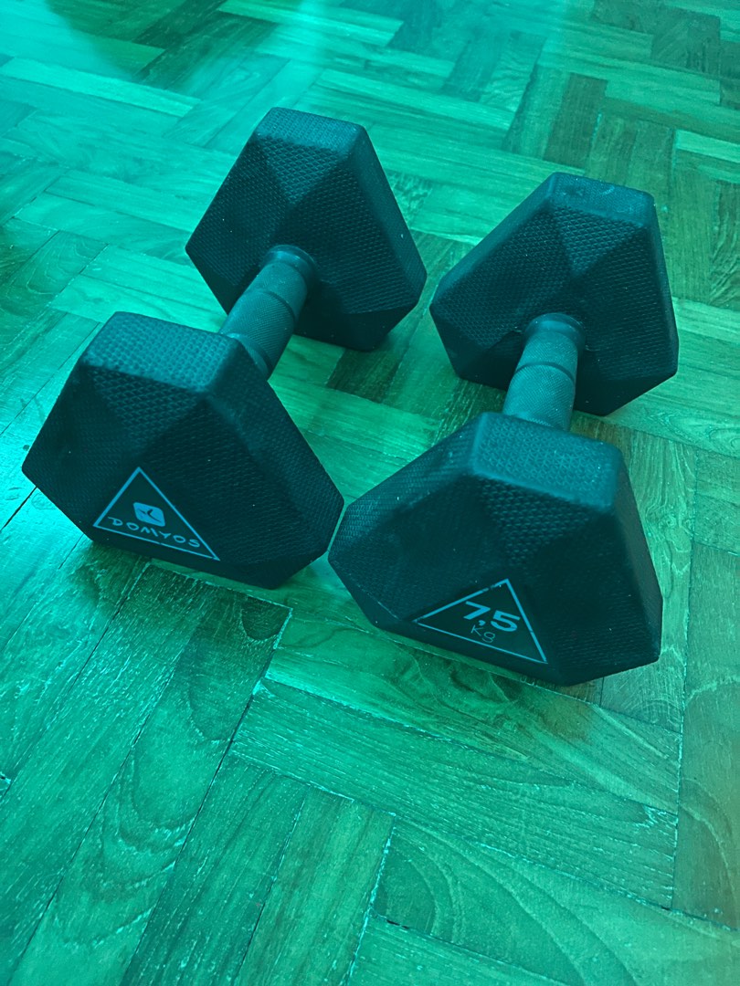 Domyos Dumbell set 7.5 kg x 2, Sports Equipment, Exercise & Fitness ...
