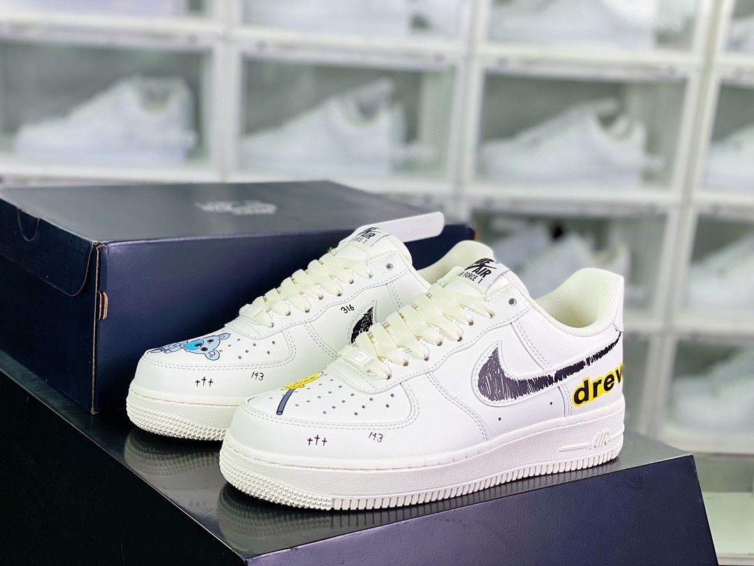 Drew House x Nike Air Force 1'07 Low"White/Blalck/Drew", 男裝, 鞋, 波鞋 ...