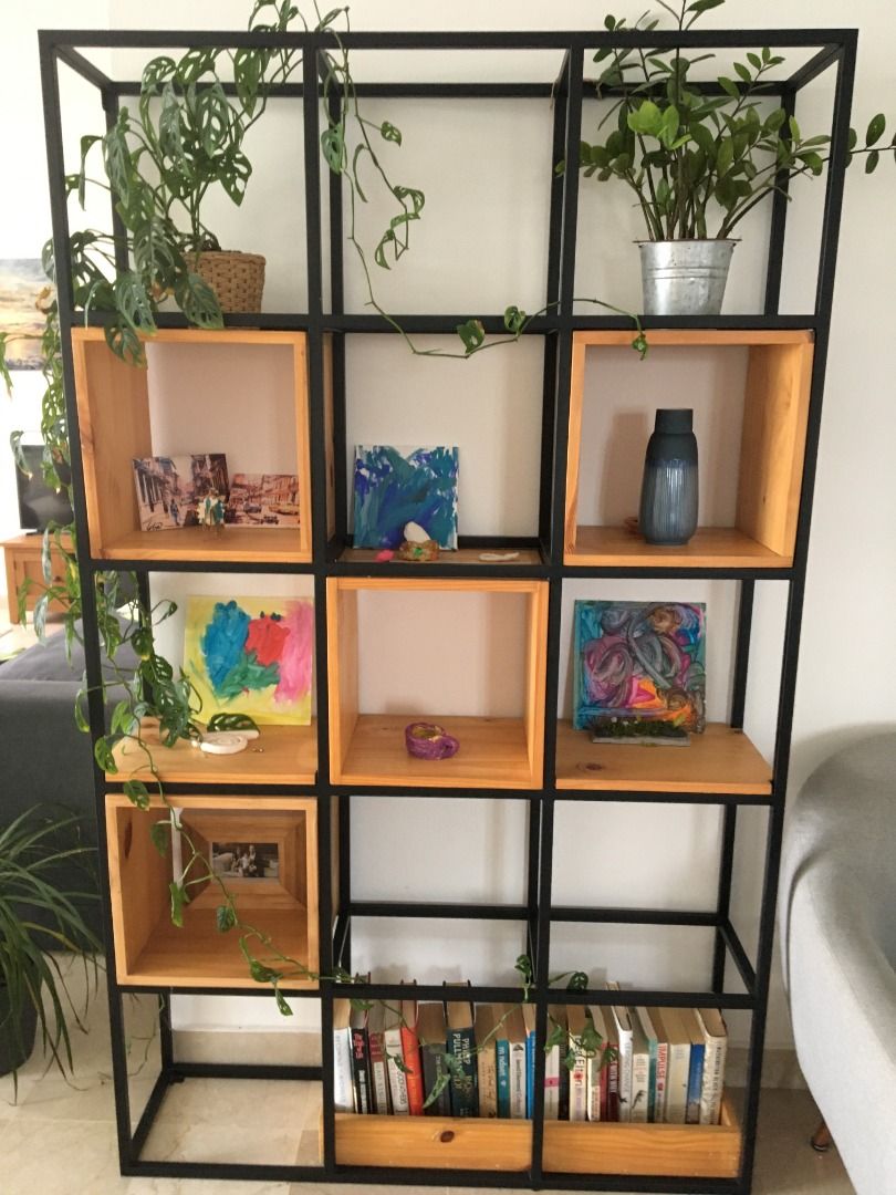 Extra large display shelf/room divider - Metal frame with wooden inset ...