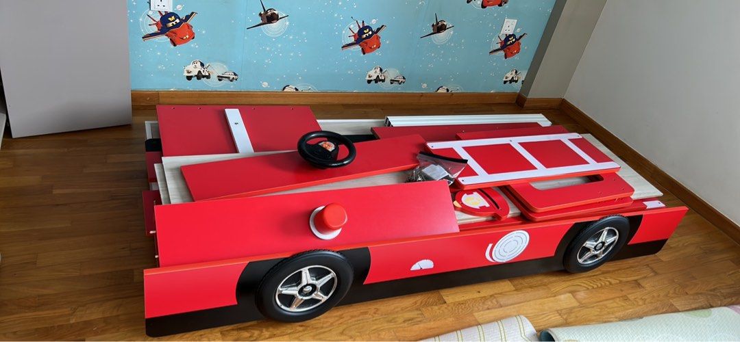 Fire engine bed with under bed, Furniture & Home Living, Furniture, Bed ...