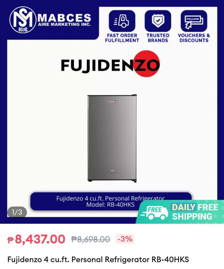 FUJIDENZO 4 CU. FT. PERSONAL REF, TV & Home Appliances, Kitchen ...