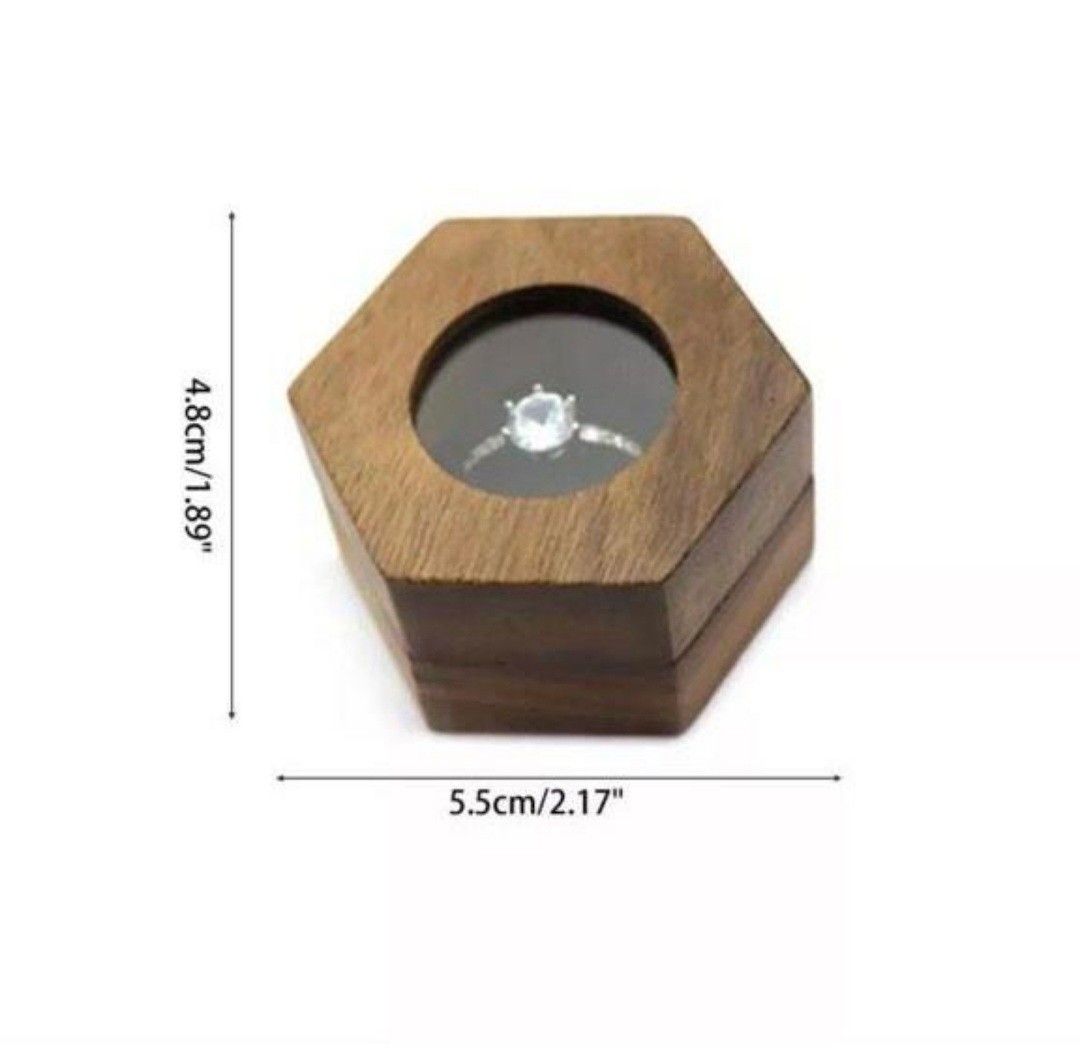 Hexagon Wooden Walnut Wedding Proposal Ring Box, Men's Fashion, Watches ...