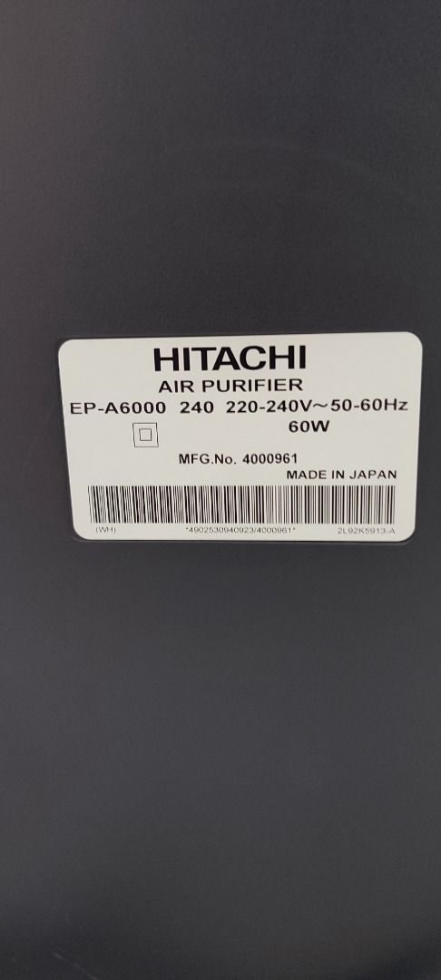 Hitachi Air Purifier EP-A6000, TV & Home Appliances, Air Purifiers ...