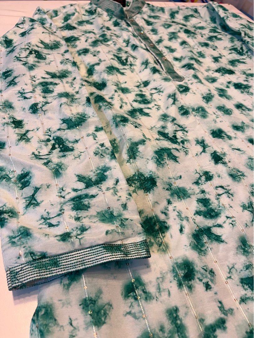 Kurta sherwani men, green kurta with sequins, full set, eid, hari raya ...