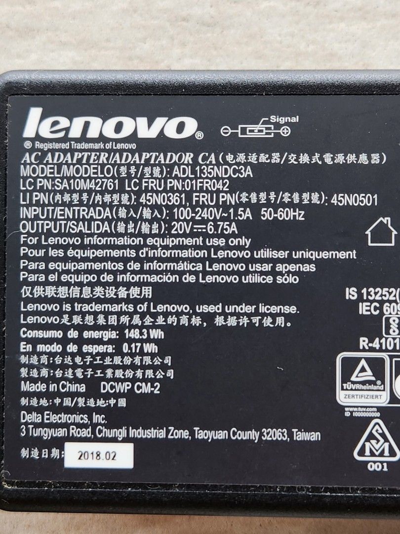 Lenovo Power Adapter ADL135NDC3A, Computers & Tech, Parts & Accessories ...