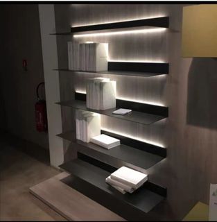Lighted Black colour metal cantilevered shelves, Furniture & Home ...