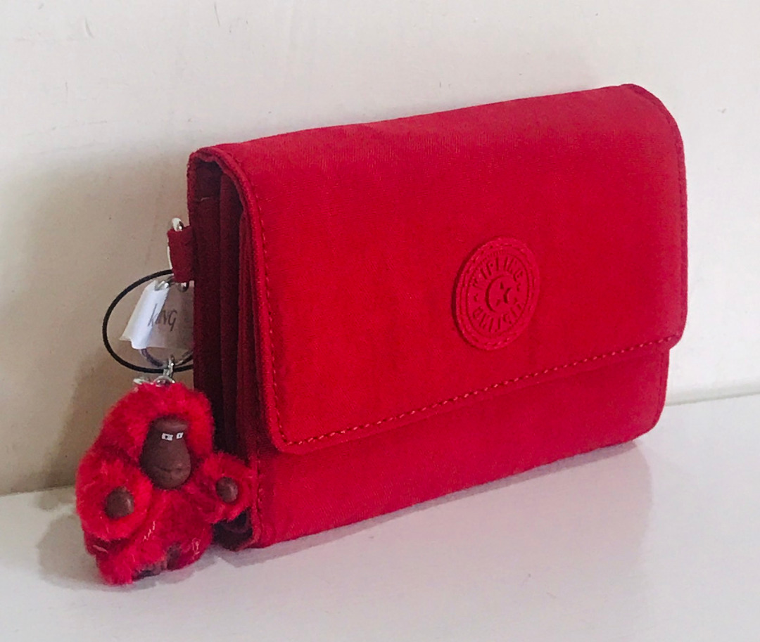 NEW! KIPLING PIXI MEDIUM ORGANIZER WALLET PURSE - CHERRY RED TONAL ...