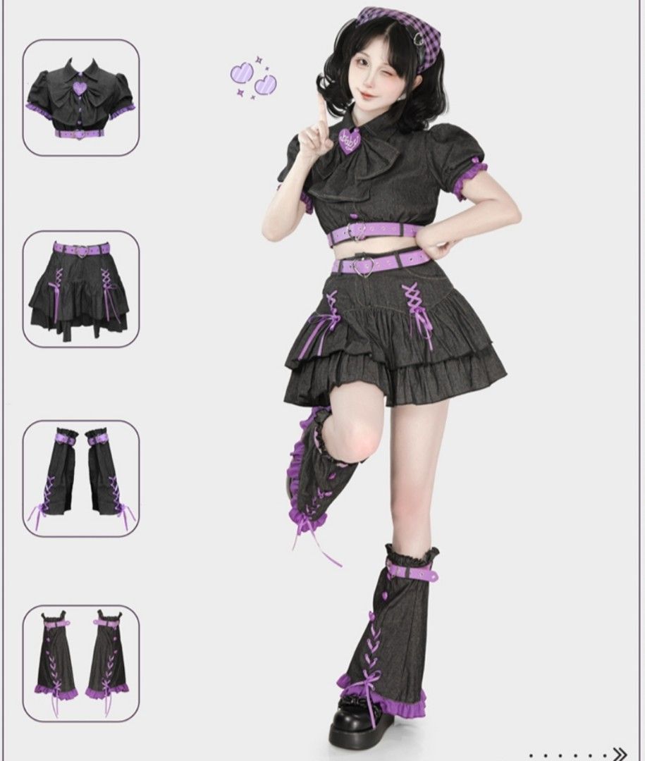 (PO) Gothic y2k Lolita crop top with skirt set, Women's Fashion ...