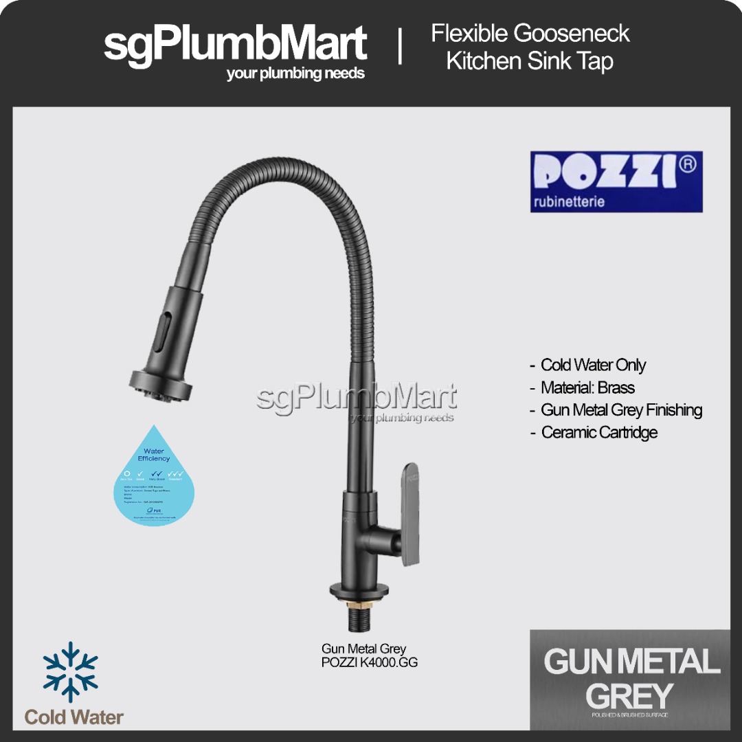 Pozzi x sgPlumbMart Gun Metal Grey / Matte Black / Chrome With Flexible ...
