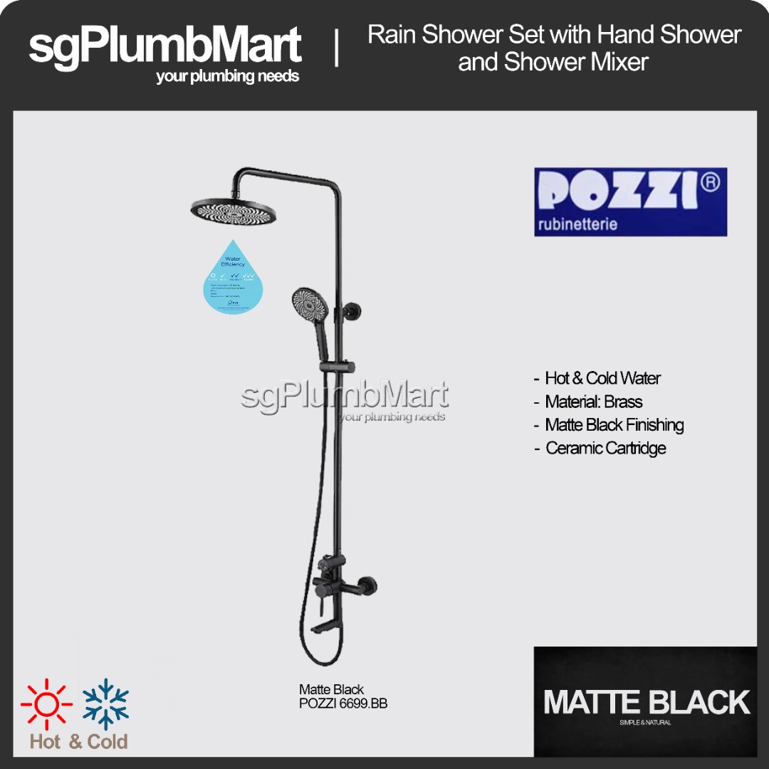 Pozzi x sgPlumbMart Matte Black Rain Shower Set with Hand Shower and ...